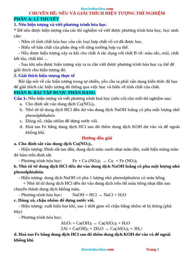 Chuyên đề 27 Nêu Và Giải Thích Hiện Tượng Thí Nghiệm | PDF