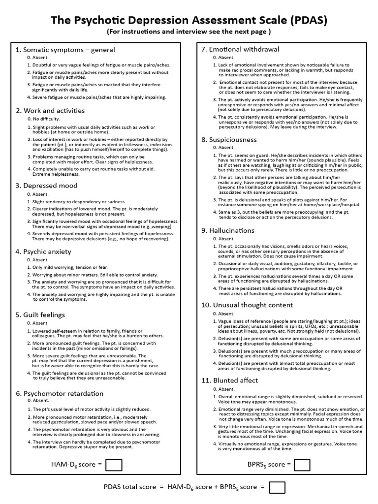 Psycho* c Depression Assessment Scale | PDF | Delusion | Mental Health