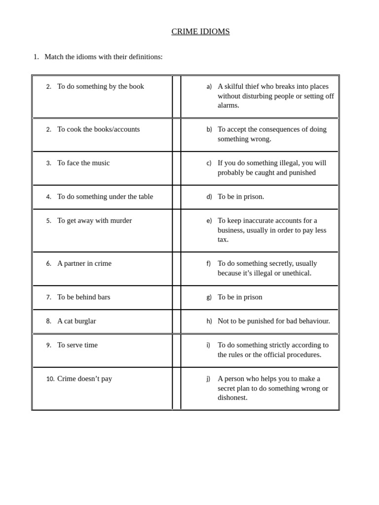 crime idioms with key | PDF | Crimes | Crime & Violence