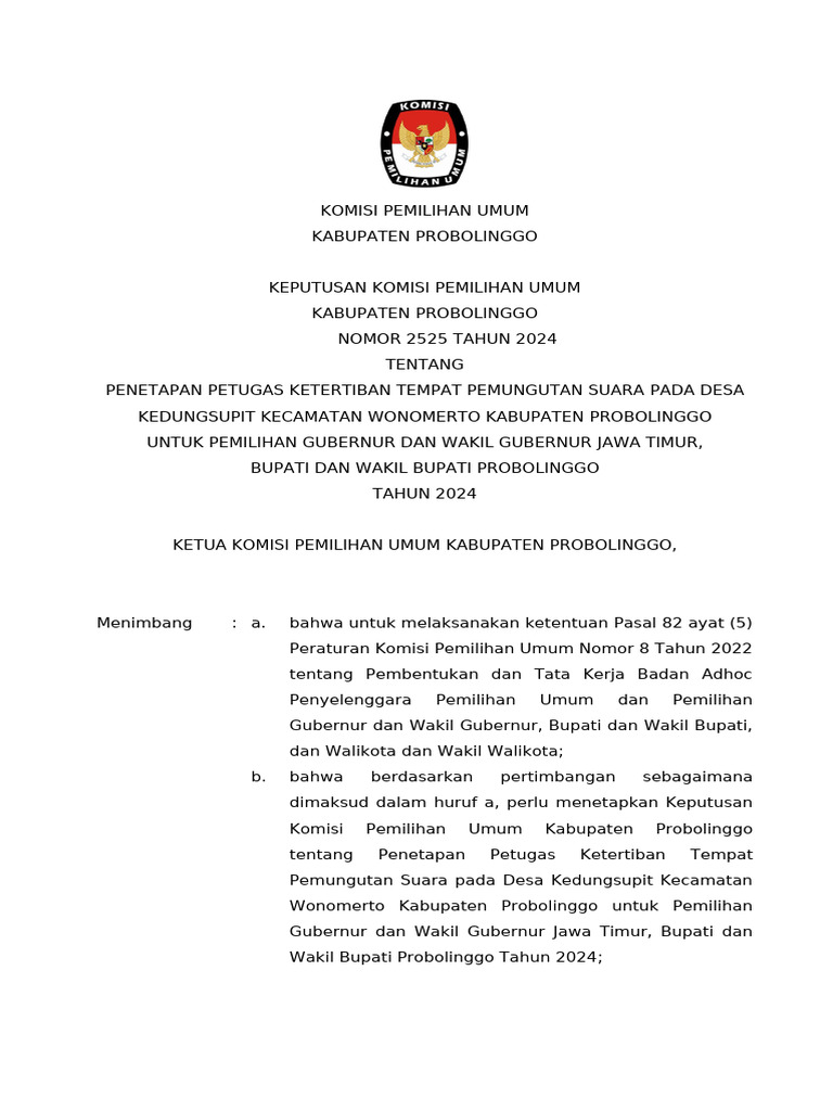 Petugas Ketertiban TPS Probolinggo 2024 | PDF