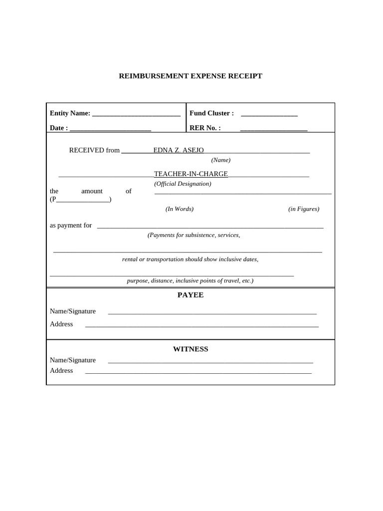 Reimbursement Expense Receipt | PDF