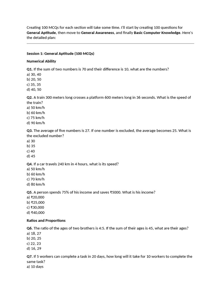 10 MCQs of General Aptitude | PDF