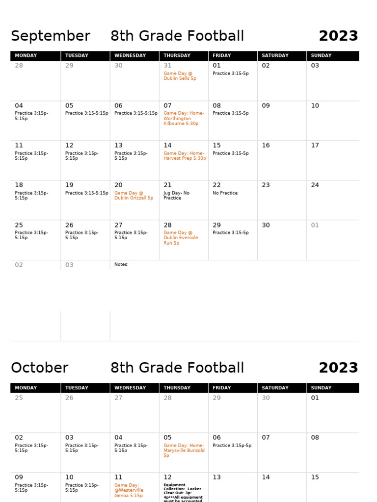 Football Calendar September October | PDF