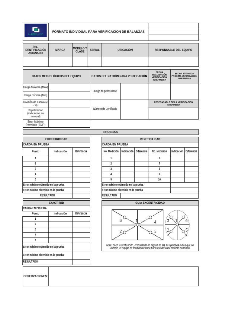 FORMATO VERIFICACIÓN BALANZAS | PDF