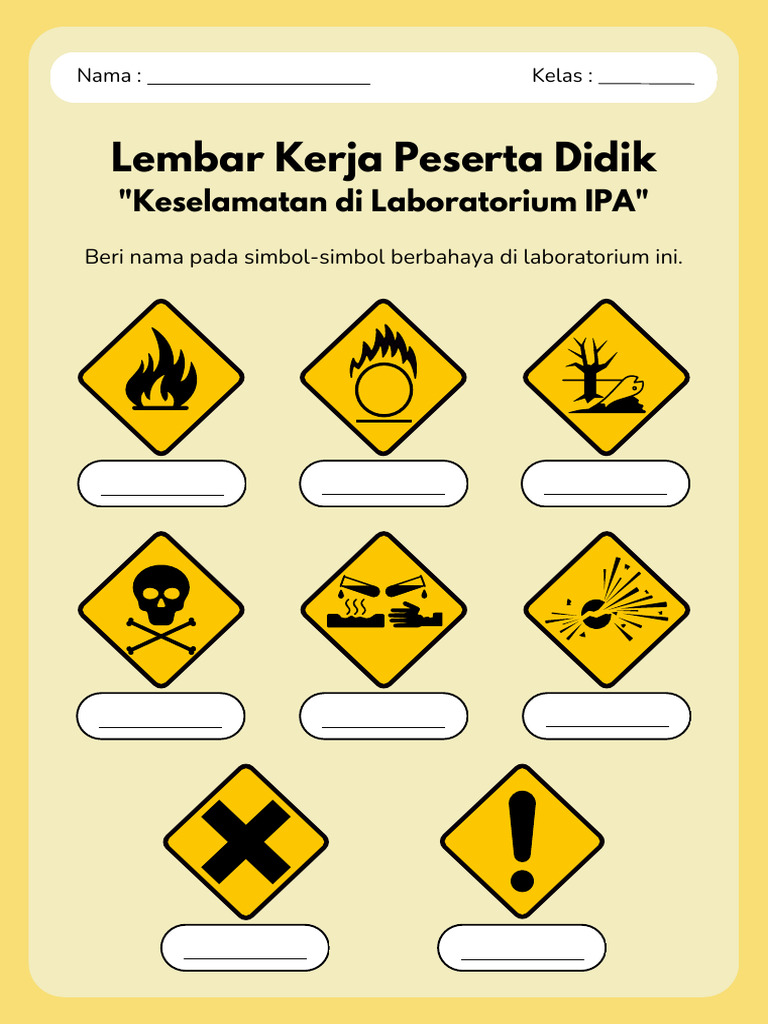Simbol Berbahaya Laboratorium IPA Lembar Kerja Kuning Krem Hitam Putih ...