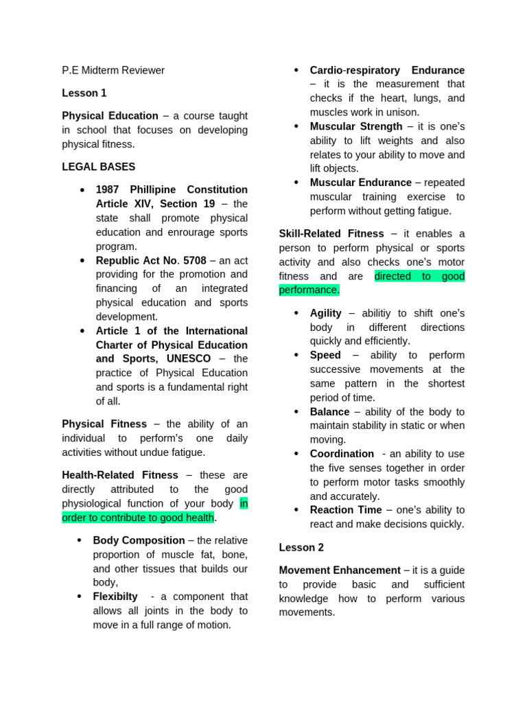 P.E Reviewer | PDF | Anatomical Terms Of Motion | Foods