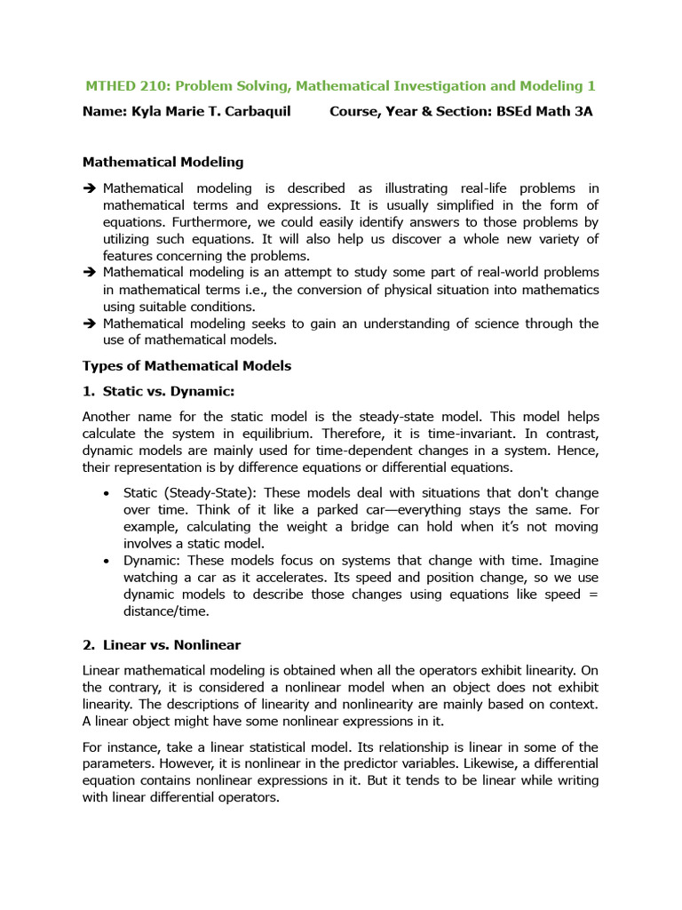 MTHED210-Types-Of-Mathematical-Modeling-Carbaquil | PDF | Probability ...