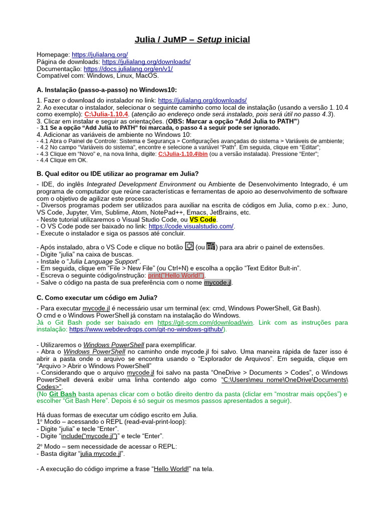 Tutorial Instalacao Julia Jump v8 | PDF | Microsoft Windows | Programas