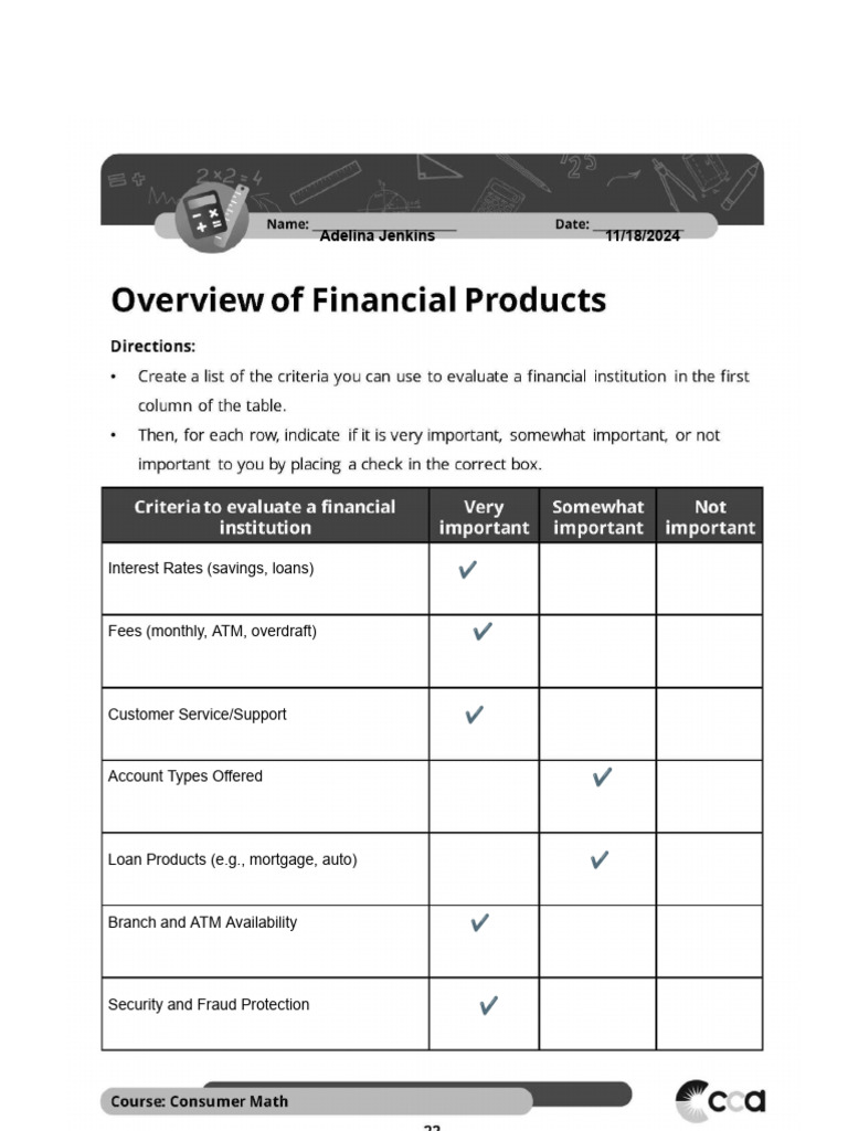 Overview of Financial Products - Adelina Jenkins | PDF