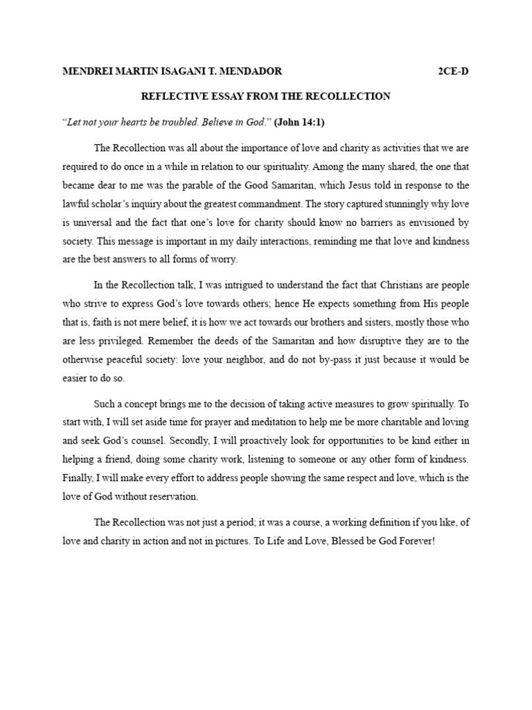 Reflective Essay on Love and Charity | PDF