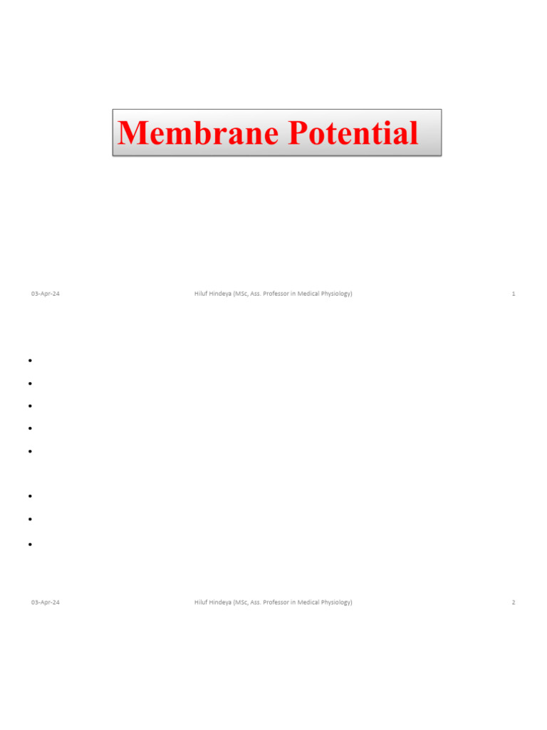 Membrane Potential-1 | PDF | Membrane Potential | Ion Channel