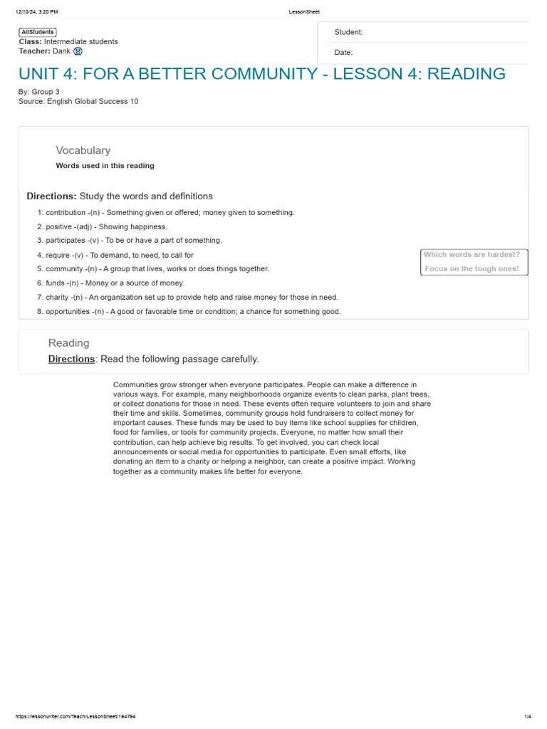 Building a Better Community Together | PDF | Vocabulary | Cognitive Science