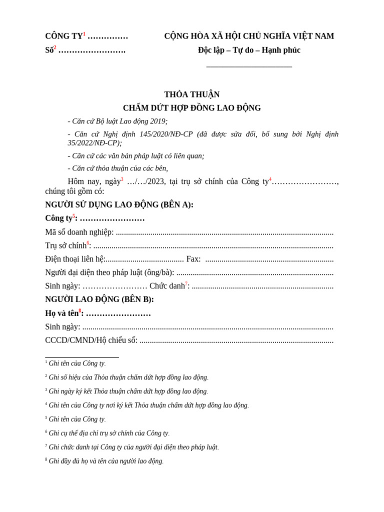Thoa Thuan Cham Dut Hop Dong Lao Dong | PDF