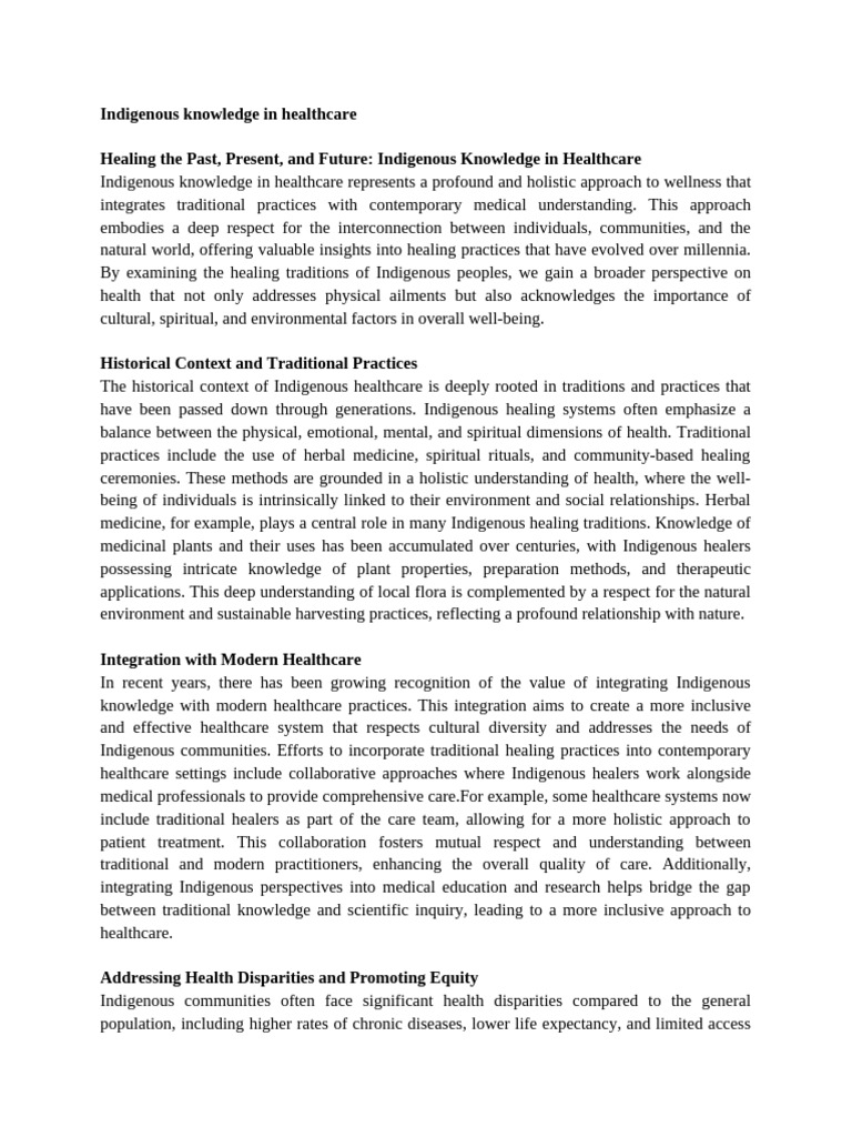 Indigenous Knowledge in Healthcare | PDF | Health Equity | Alternative ...