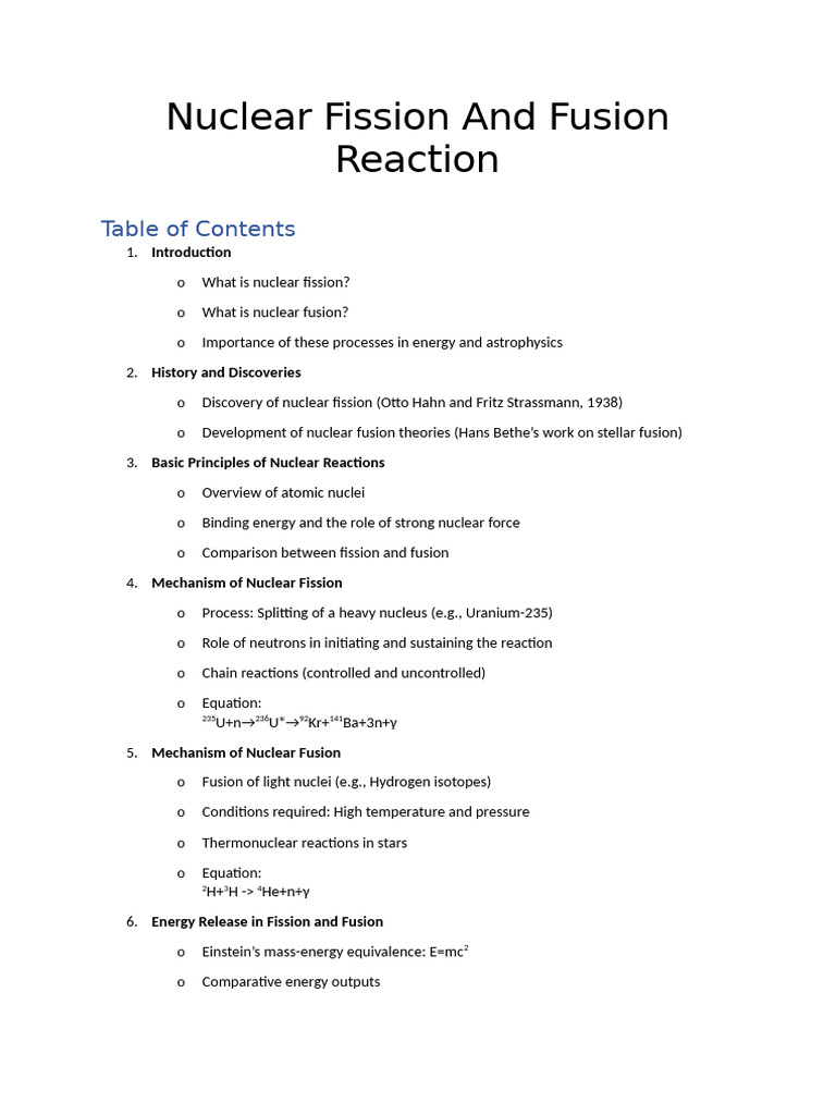Nuclear Fission and Fusion Reaction | PDF | Nuclear Physics | Nuclear ...