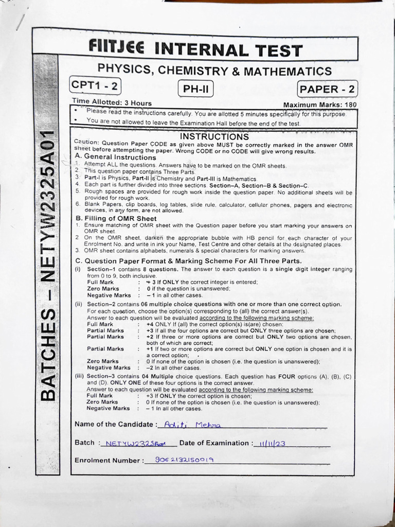 jee adv paper 2 | PDF