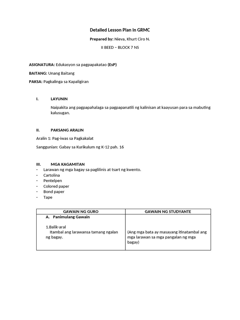 Detailed Lesson Plan in GRMC KHURTCIRO - 102554 | PDF