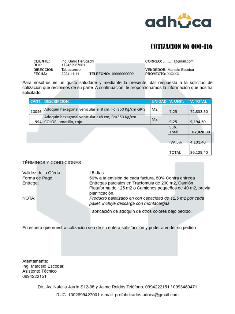 116-COTIZACIÓN-PERUGACHI-DARIO-ING-ADOQUIN | PDF