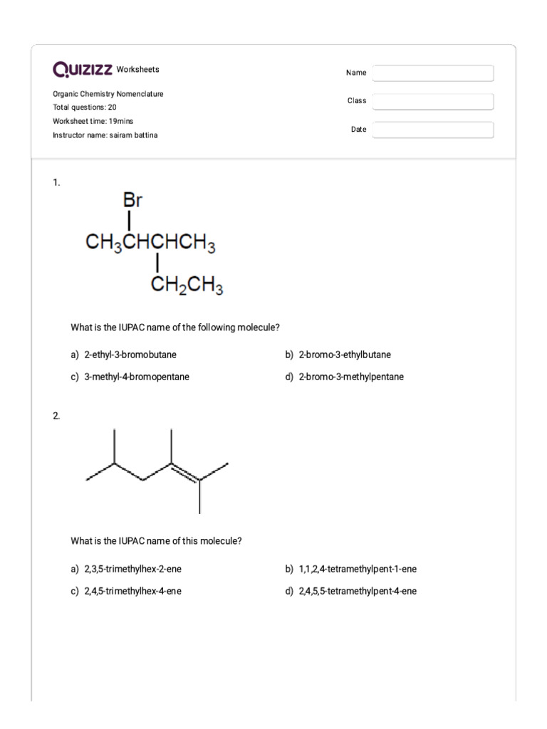 Quizizz - Organic Chemistry Nomenclature | PDF | International Union Of ...