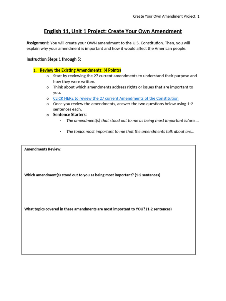 English 11 Create Your Own Amendment Project | PDF | Justice | Crime ...