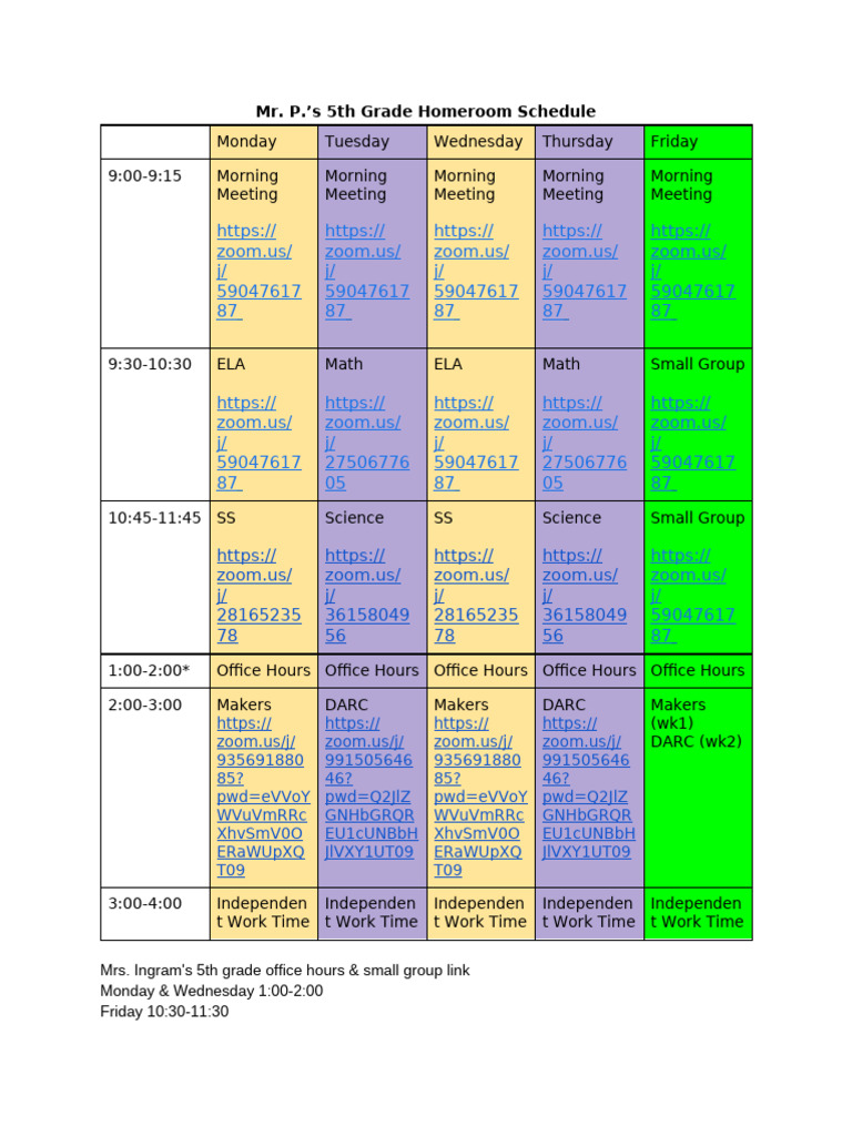 Mr. P.'s Homeroom Schedule | PDF