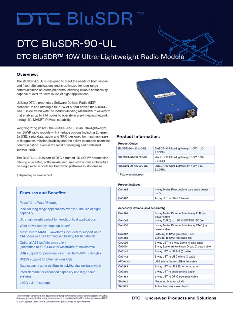 DTC BluSDR-90-UL Radio Module Overview | PDF | Usb | Wireless Ad Hoc ...