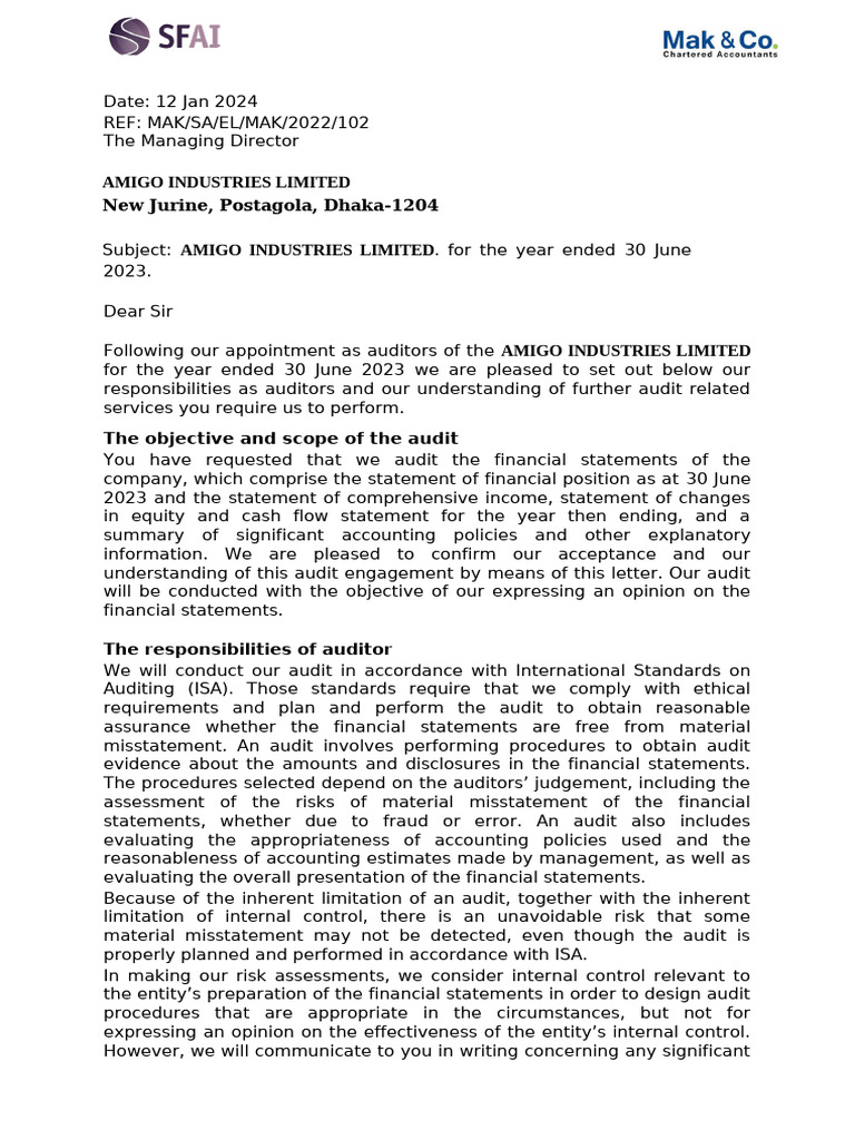 Letter of Engagement ACHIEVE | PDF | Audit | Internal Control