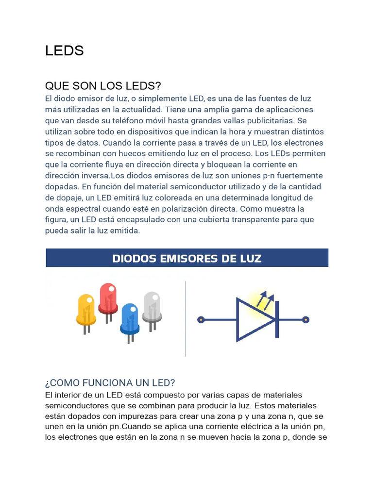 Leds | PDF | Diodo emisor de luz | Resistencia Eléctrica y Conductancia