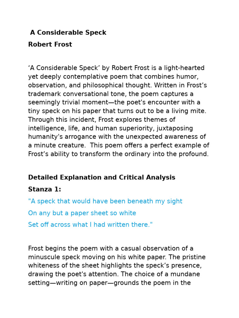 Analysis of Considerable Speck | PDF | Poetry