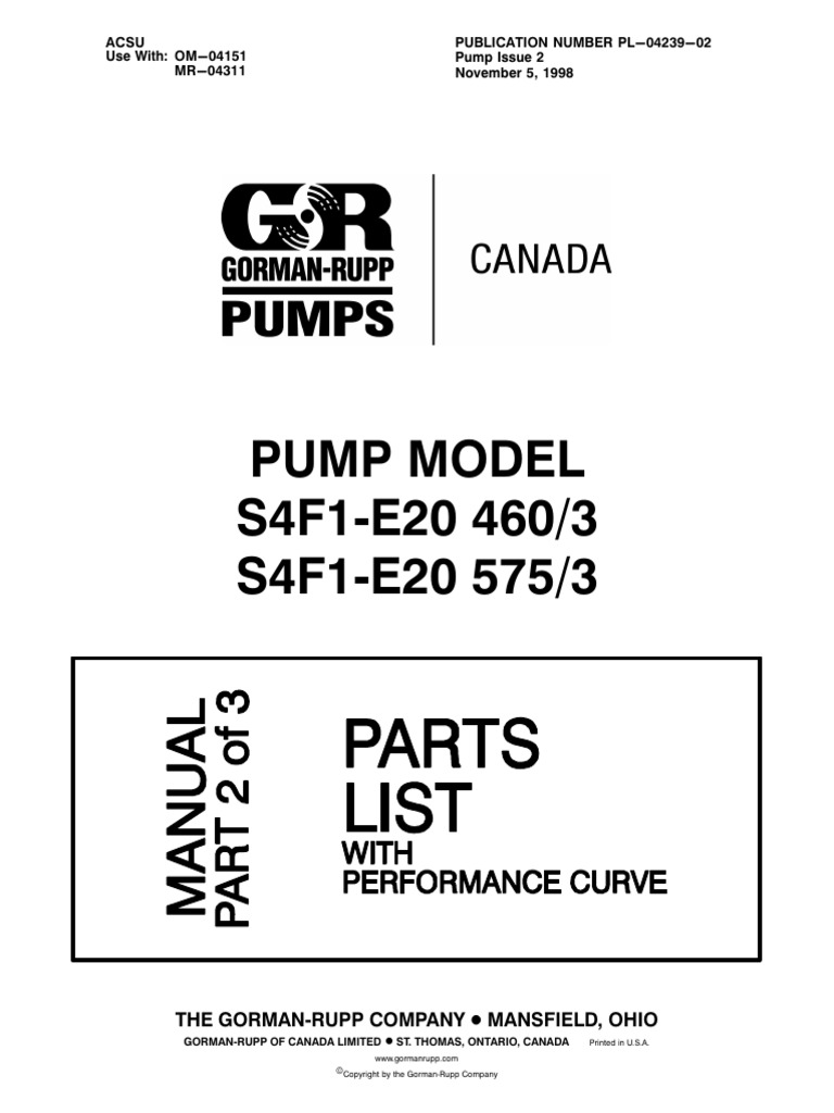 Gorman Rupp S4F1-E20 Manual OM-04151 | PDF | Pump | Screw