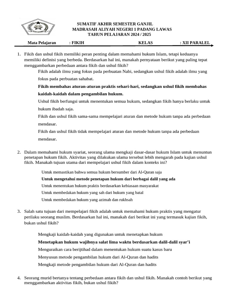 Sumatif Akhir SEM GANJIL 2024 FIKIH (OL) | PDF