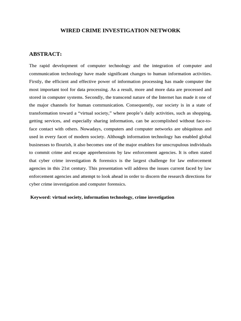 Wired Crime Investigation Network Abstract | PDF