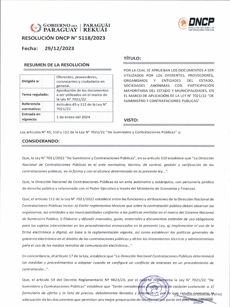 res_DNCP_5118_23 DOCUMENTOS ESTANDAR NUEVA LEY FORMU OFERTA DDJJ | PDF ...