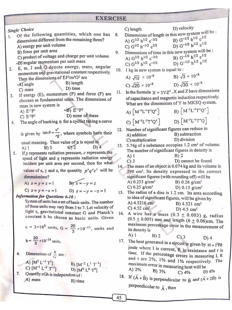 JEE Trainer - Units, Dimensions & Measurement & Basic Mathematics | PDF