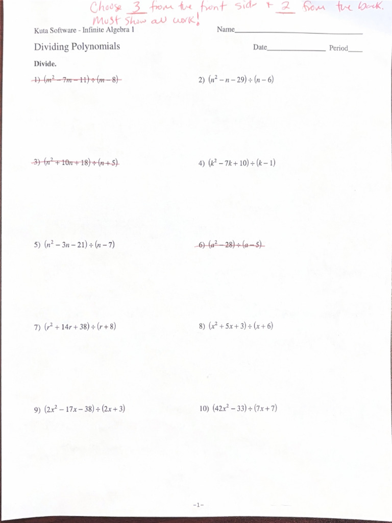 3-4 Dividing Polynomials WS | PDF