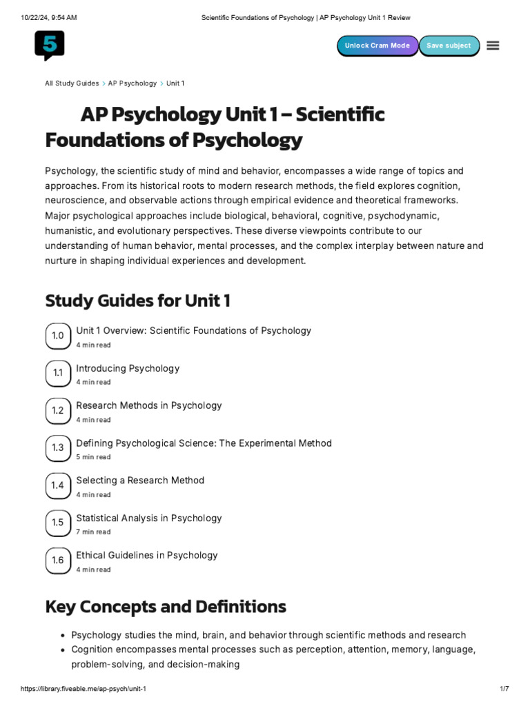 Scientific Foundations of Psychology - AP Psychology Unit 1 Review ...