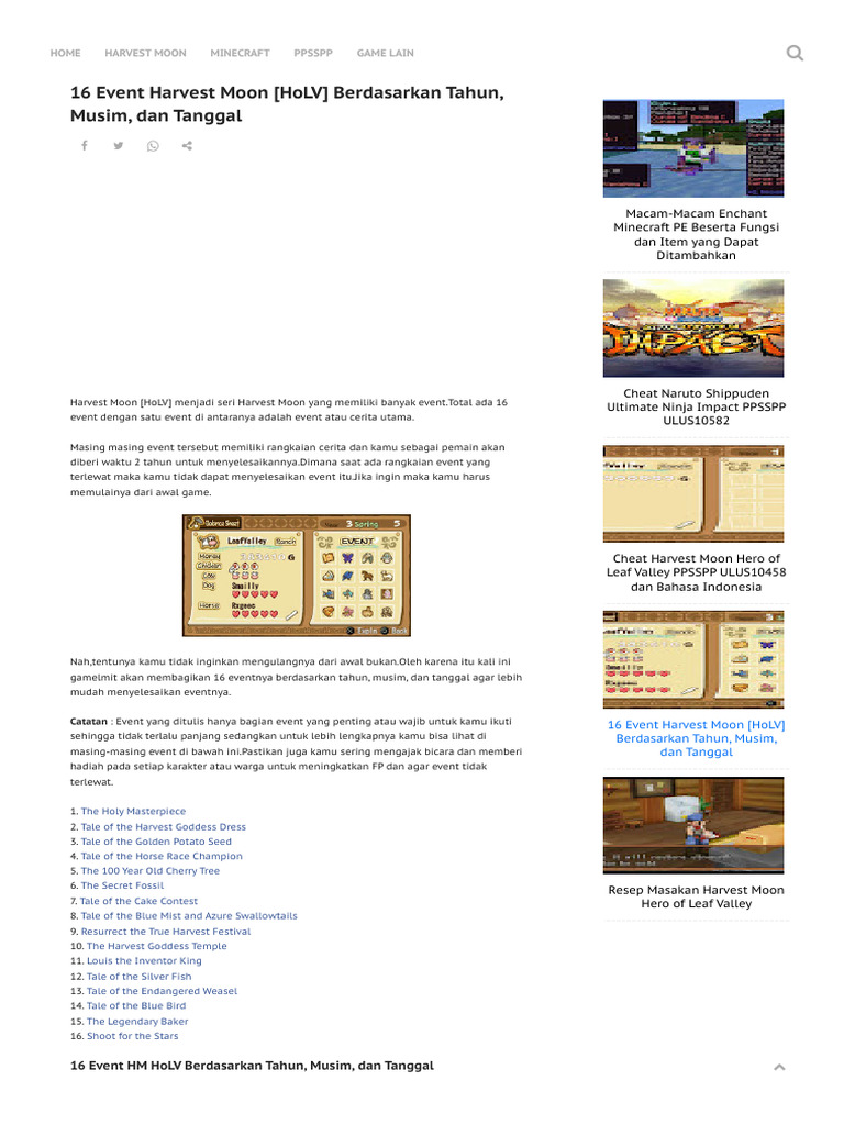 16 Event Harvest Moon HoLV Terlengkap | PDF