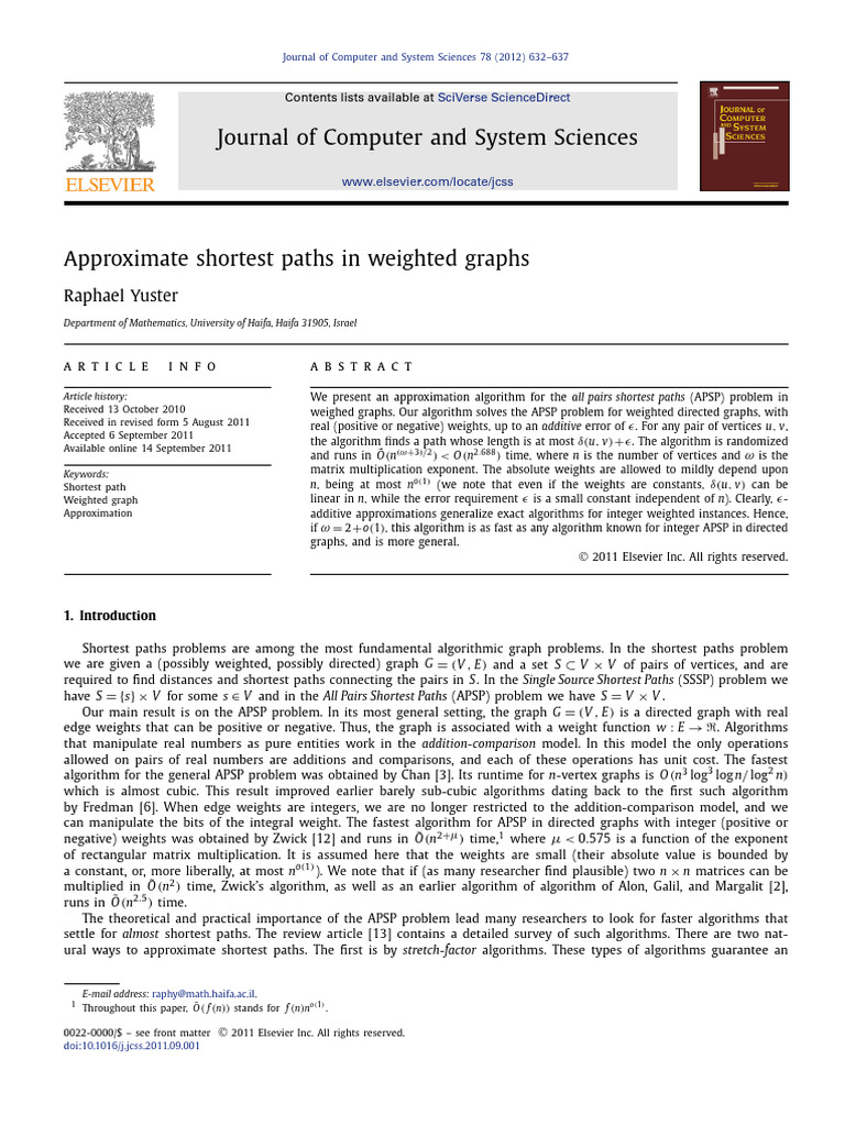 Approximate Shortest Paths in Weighted - 2012 - Journal of Computer and ...
