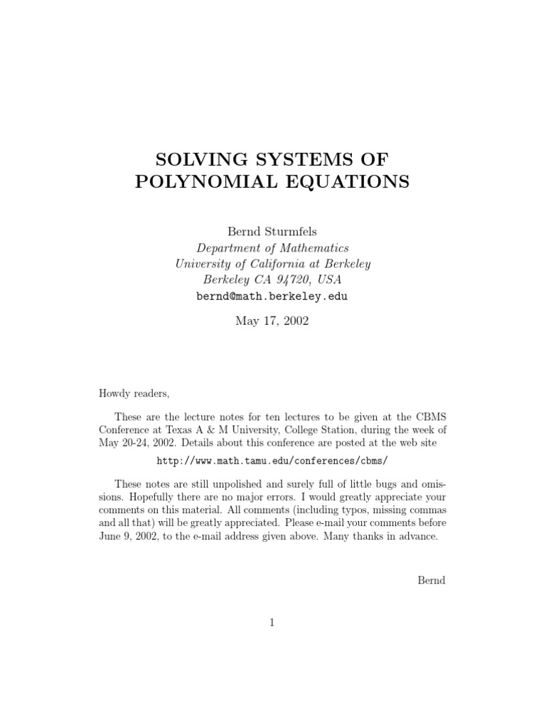Solving Polynomial Equations Systems | PDF | Eigenvalues And ...