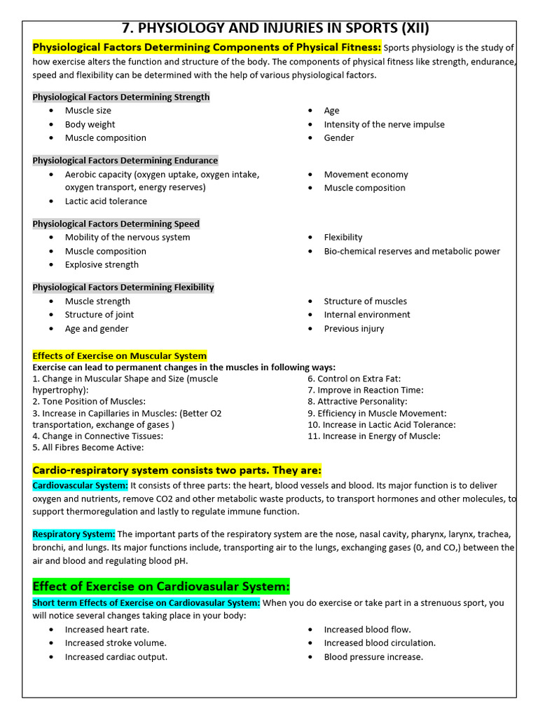 7 Physiology and Injuries in Sports Xii 2024-25 | PDF | Respiratory ...
