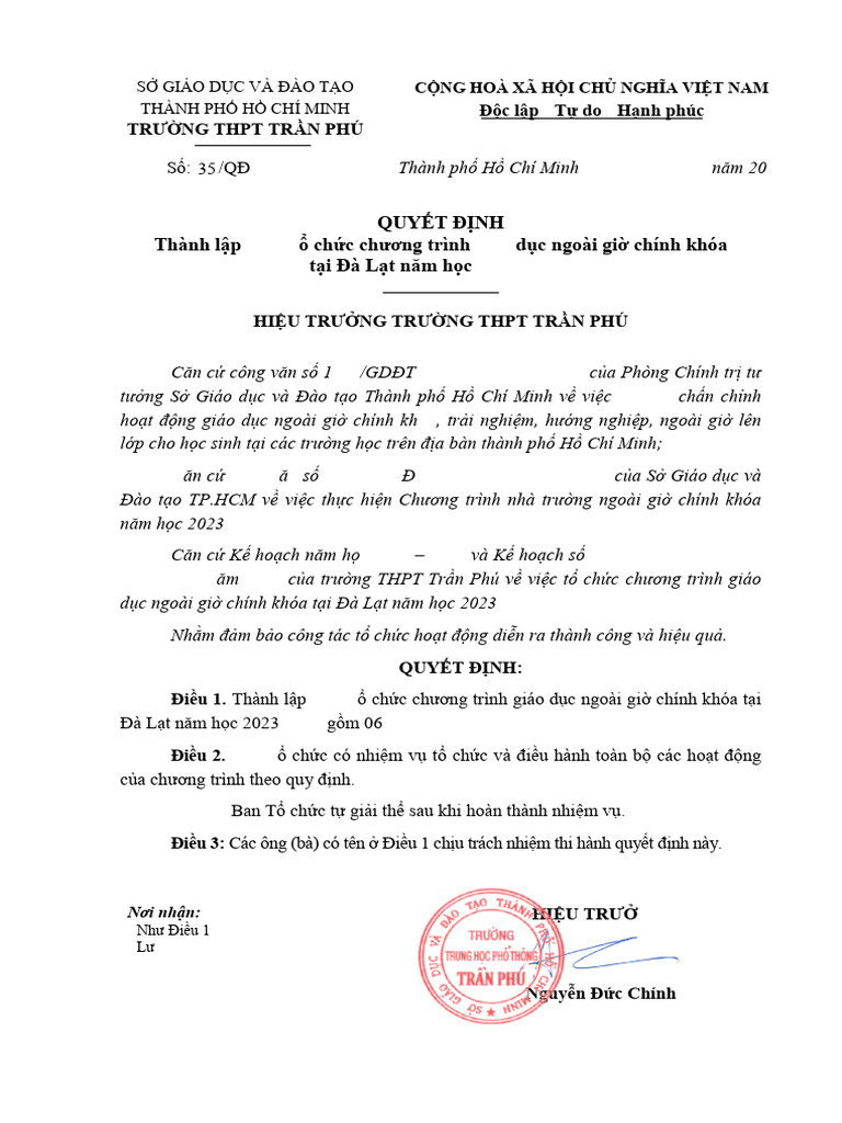 35quyet-dinh-thanh-lap-ban-to-chuc-trai-da-lat-nam-2024_264202416 | PDF