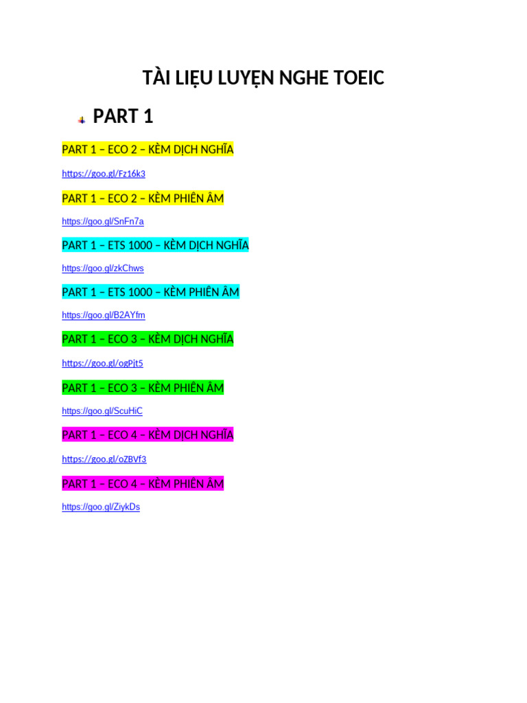 Link Tài Liệu Luyện Nghe Group Toeic Bách Khoa | PDF