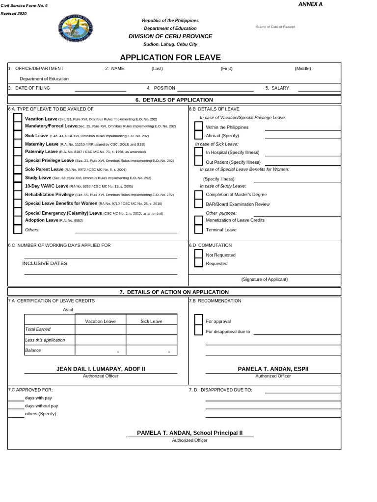 Form 6 Application For Leave of Absence | PDF | Sick Leave