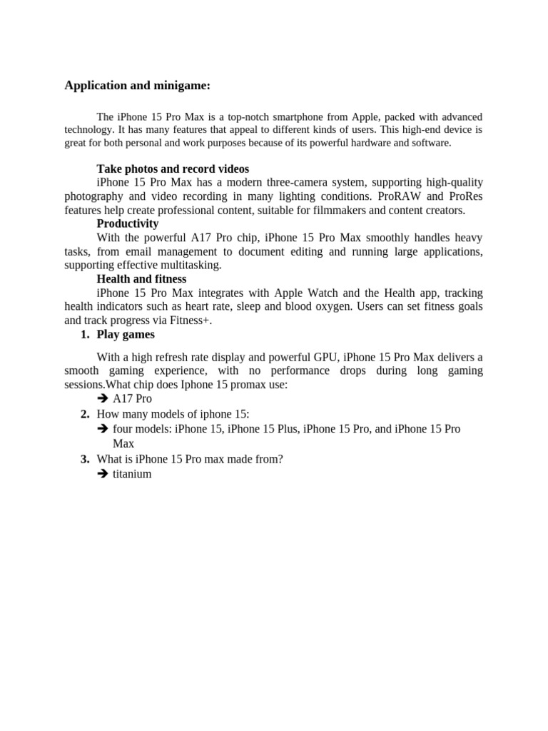 Application and Minigame | PDF