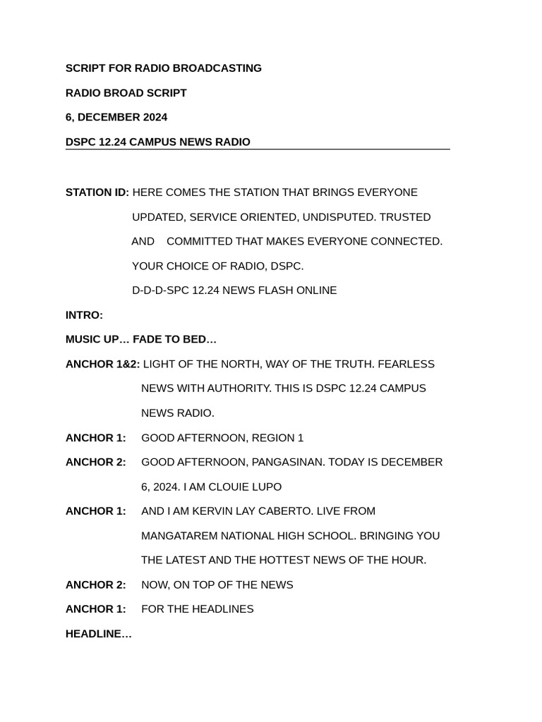 SCRIPT FOR RADIO BROADCASTING | PDF