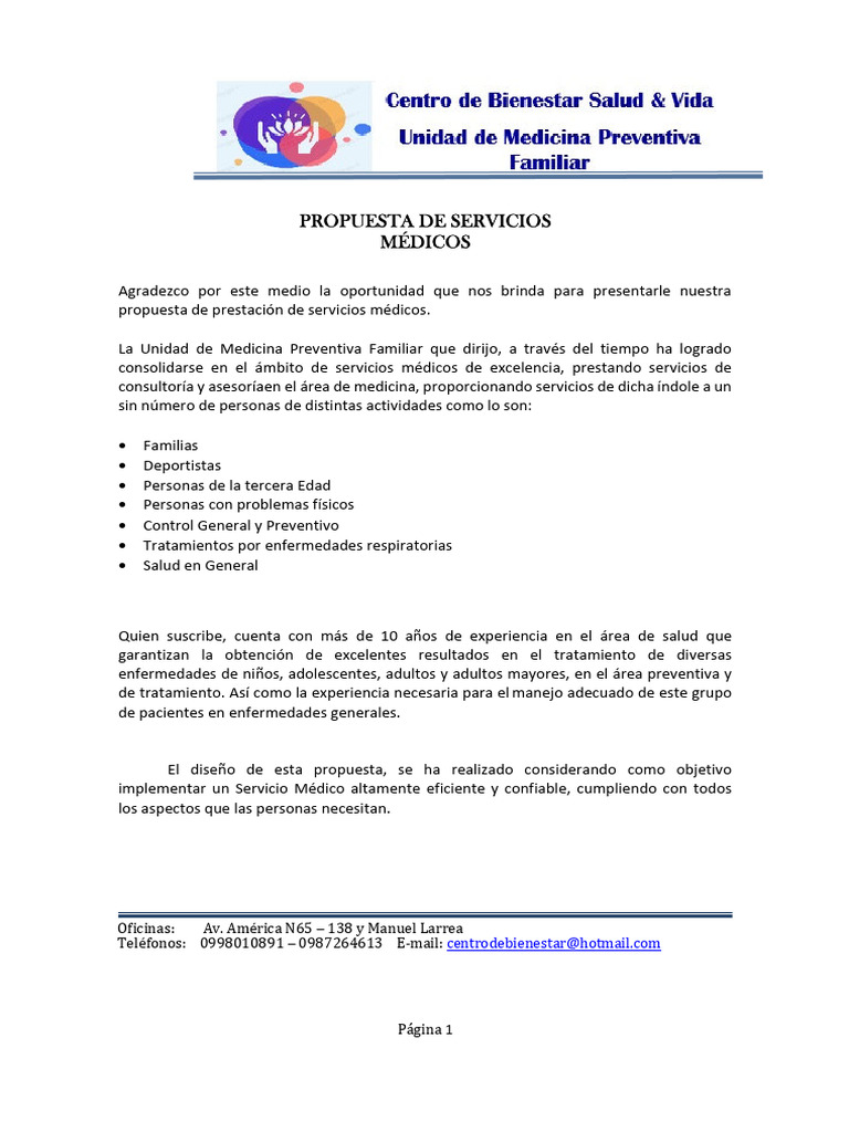 Propuesta-De-Servicios-Médicos Comunidad | PDF | Medicina | Terapia