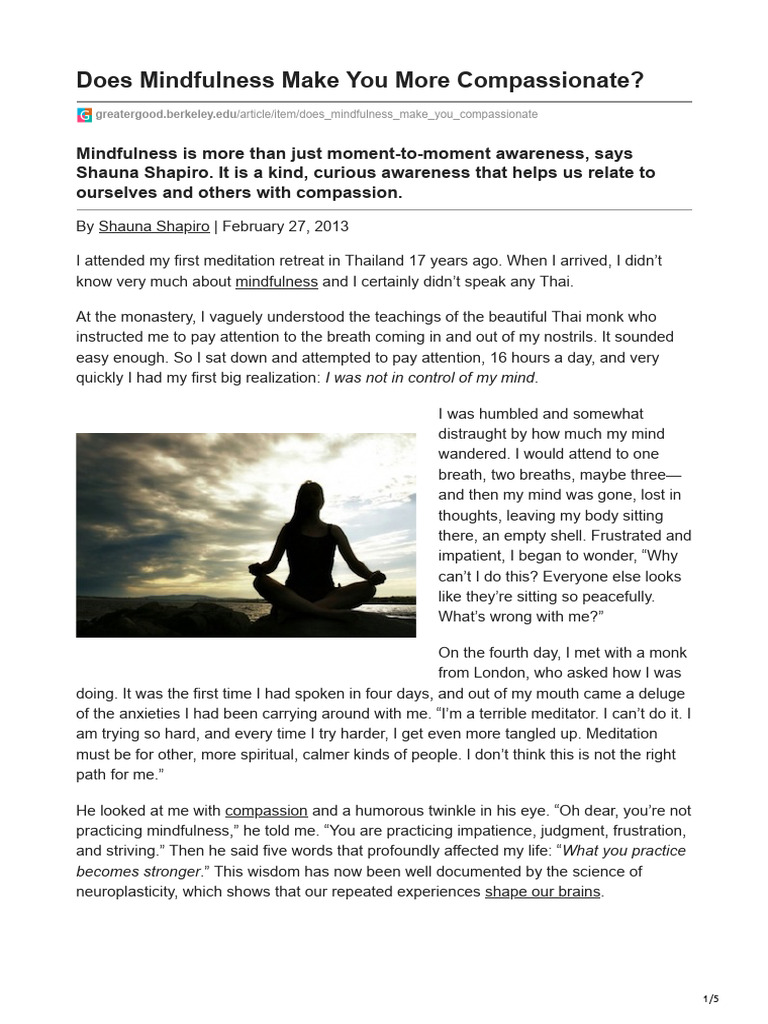 Reading 4 - Does Mindfulness Make You More Compassionate | PDF ...