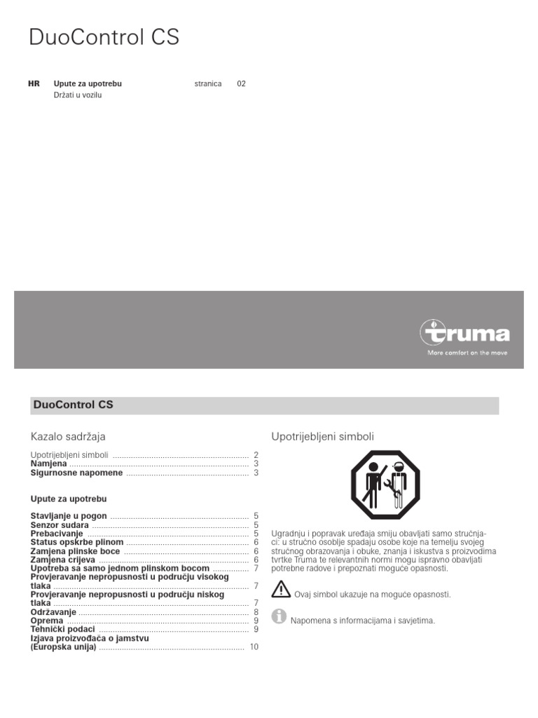 Truma Gas Supply Duocontrol Cs Operating Instructions 03 0320 HR | PDF
