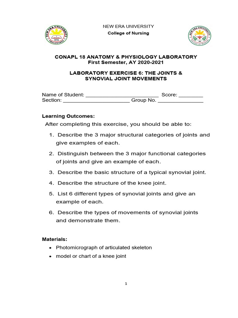 Laboratory Exercise 6 Fillable | PDF | Knee | Anatomical Terms Of Motion