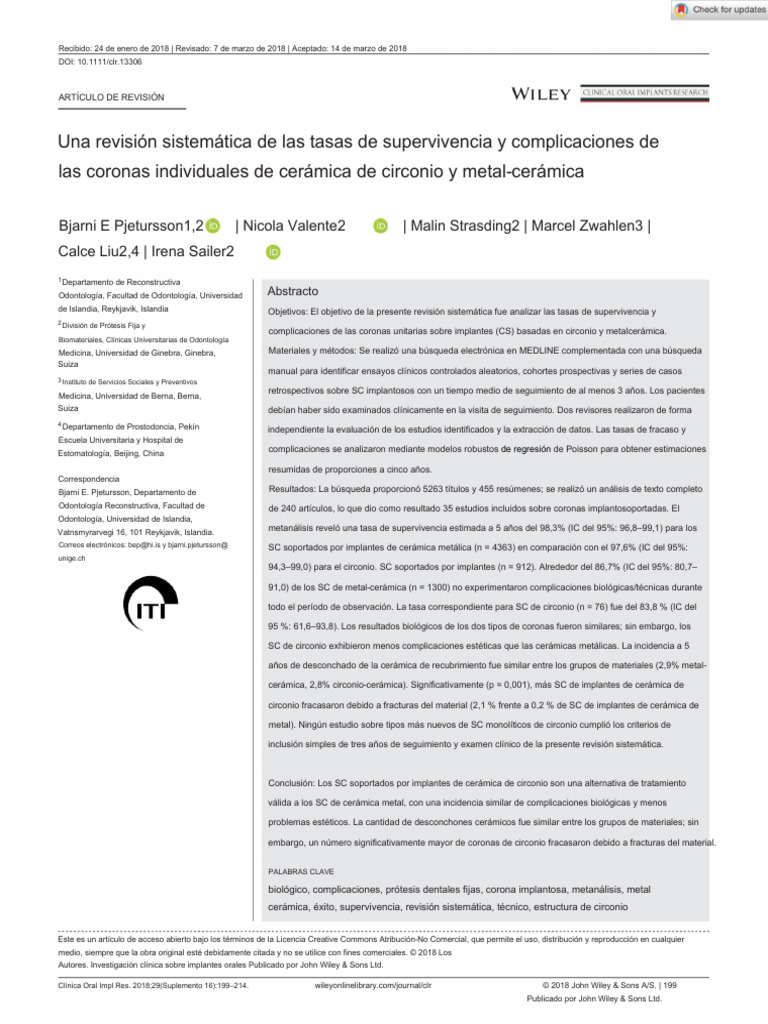 Clinical Oral Implants Res - 2018 - Pjetursson - A Systematic Review of The Survival and ...